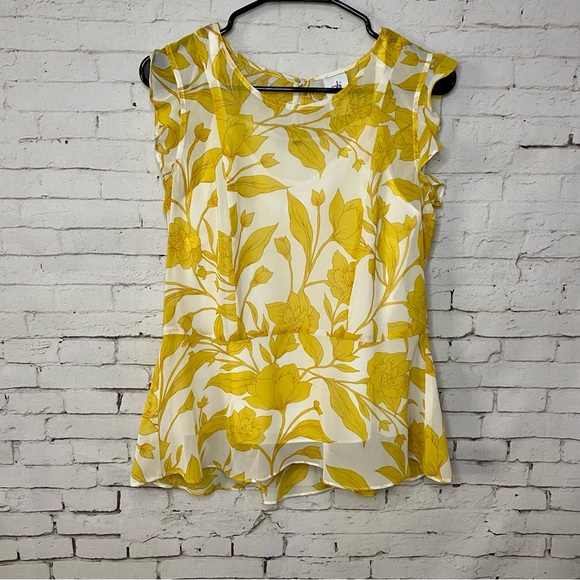 CAbi | Tops | Cabi Sheer Floral Blouse With Cami Yellow And Cream ...